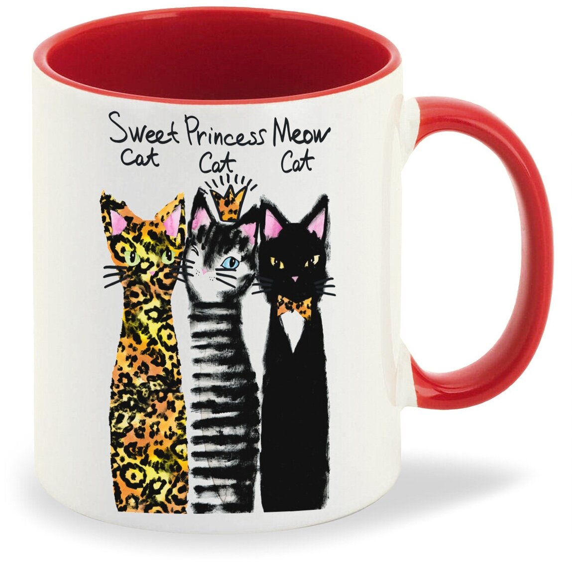 Кружка красная CoolPodarok Кошки. Sweet cat.Princess cat. Meow cat