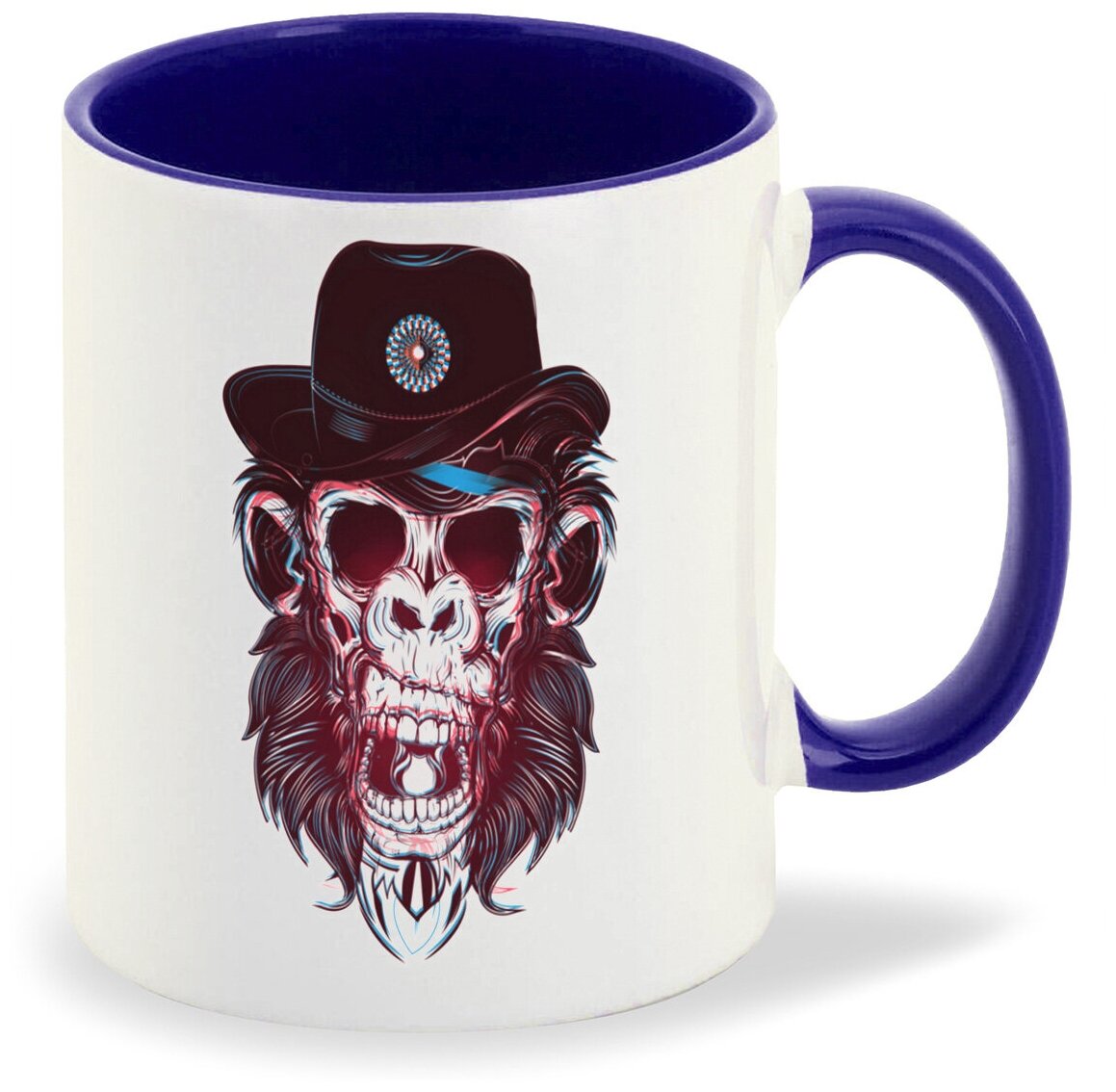 Кружка синий CoolPodarok Череп обезьяны в шляпе и очках