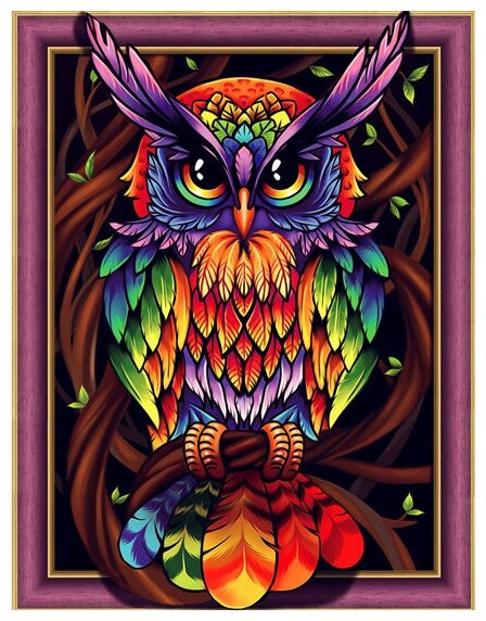 Алмазная мозаика 40x50 "Сова" 7D на подрамнике, Картина стразами