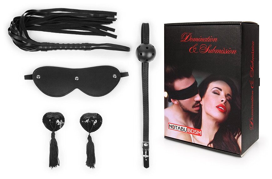 Набор (маска, кляп, пэстисы, плётка) цвет чёрный NTB-80610