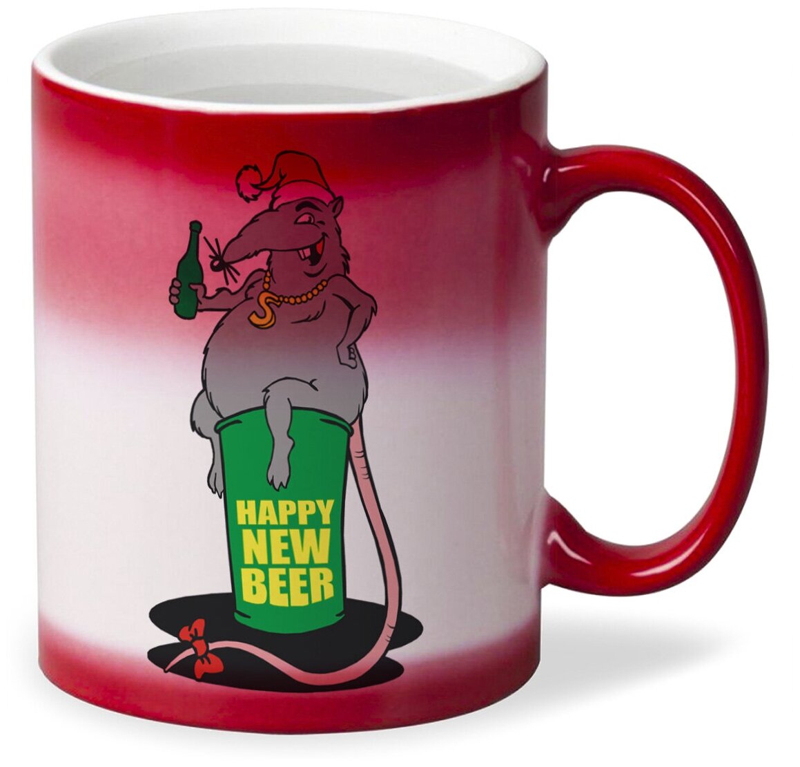 Кружка хамелеон красный CoolPodarok Happy new beer Крыса