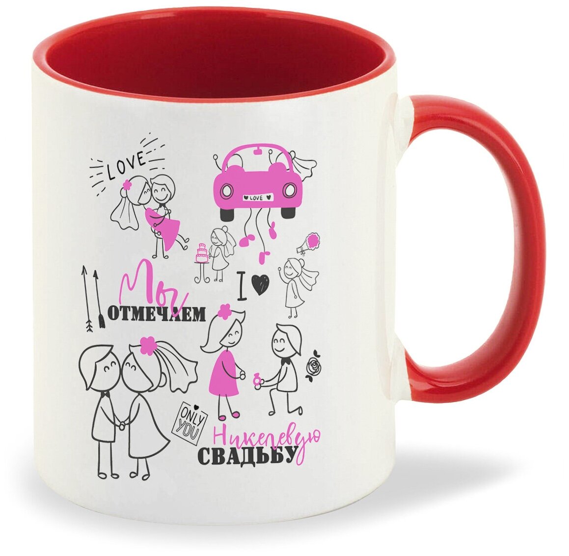 Кружка красная CoolPodarok День свадьбы Свадьба Отмечаем никелевая свадьбу