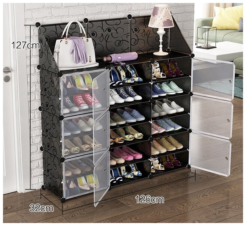 Этажерка пластиковая 3 столба 6 рядов с полкой/Этажерка для обуви/Обувница