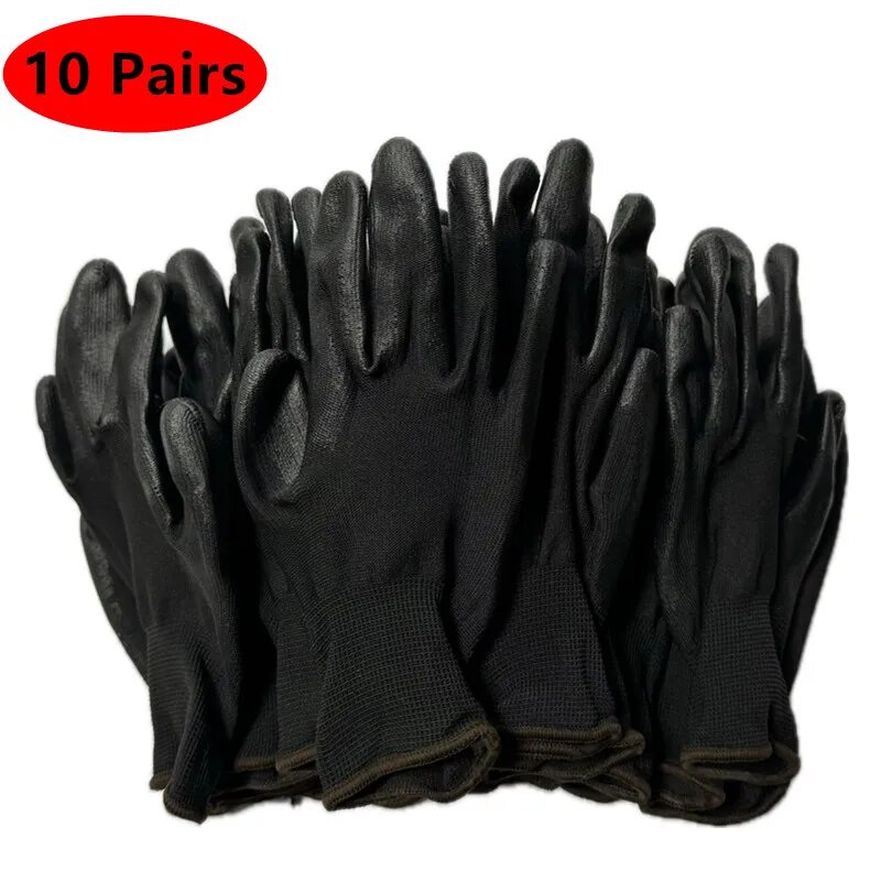Рабочие перчатки из полиуретана Черный, Black 10 pairs, L