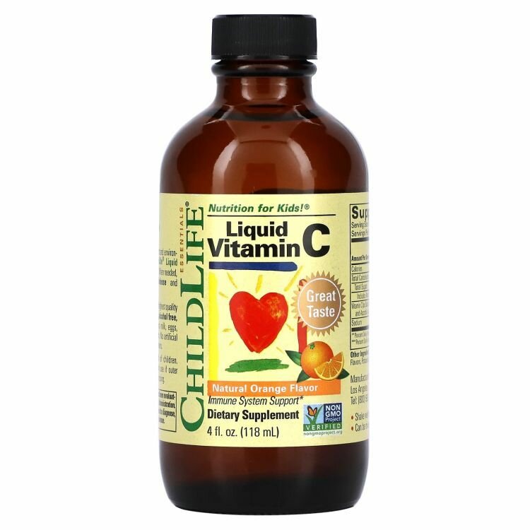 ChildLife, Liquid Vitamin C, Жидкий витамин C, с натуральным апельсиновым вкусом, 4 жидкие унции (118,5 мл)