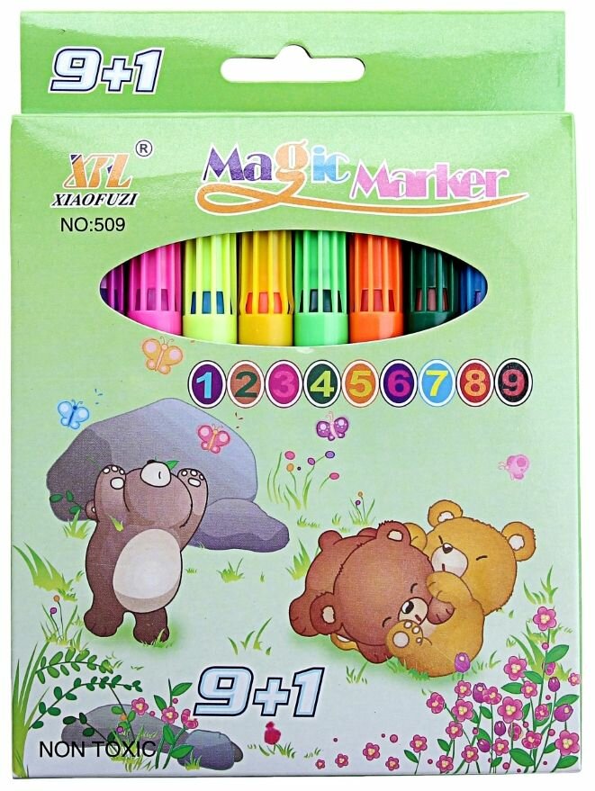 Фломастеры для детей "Магические" 10 цветов, набор маркеров для рисования и детского творчества, вентилируемый колпачок