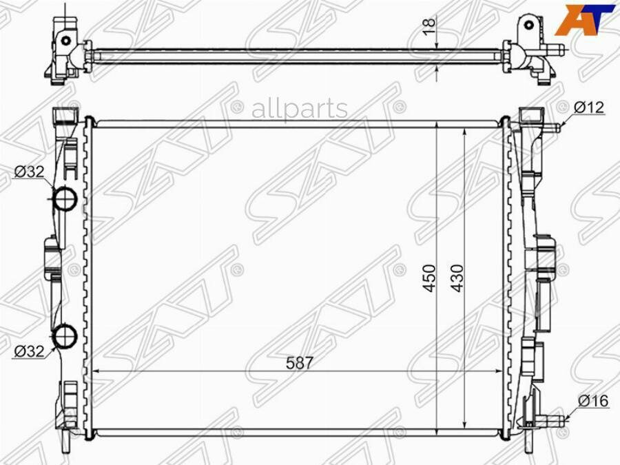 SAT RN0004-02 Радиатор Renault Grand Scenic 04-09 / Megane 02-09 / Scenic 03-09