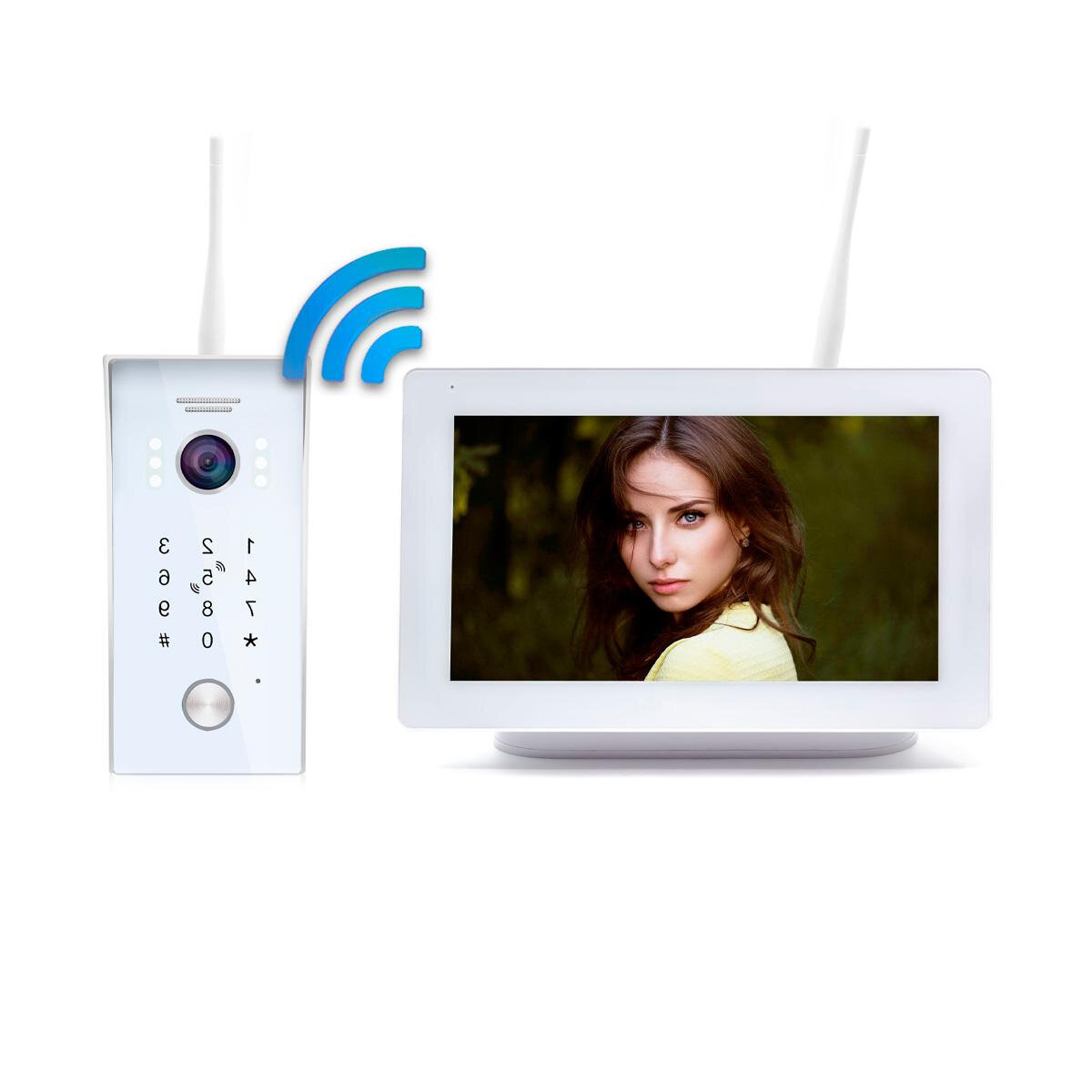 Комплект радиоканальный Wi-Fi HD видеодомофон - SkyNet (1+0)-700-Tuya-HD (C75818VC) и Wi-Fi вызывная панель с кодовым набором