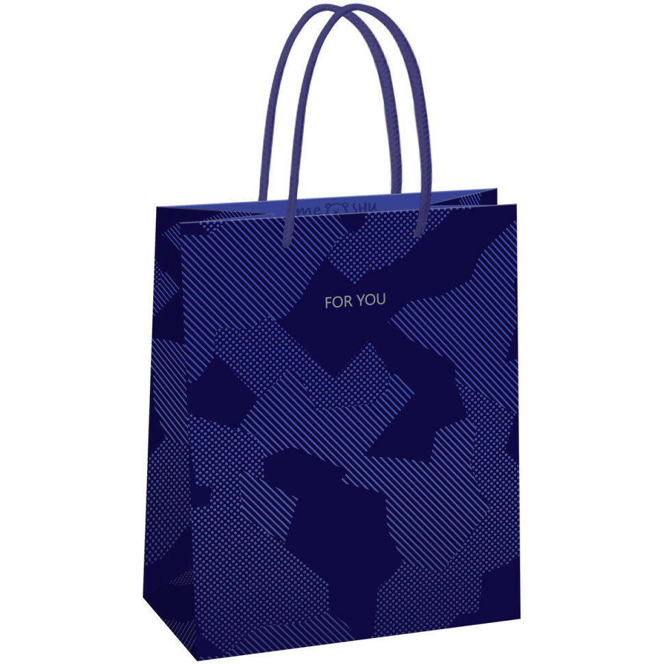 Пакет подарочный 18*23*10см MESHU "Blue pattern", выборочный лак, матовая ламинация, 371028