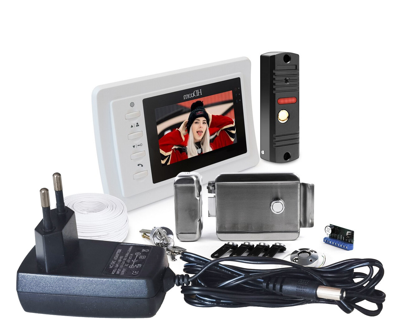 Набор: цветной домофон HD-ком W(417-NM) и АнксинЛок-(Zenit) (Y10639MOK) и вызывная панель - замок с домофоном для загородного дома