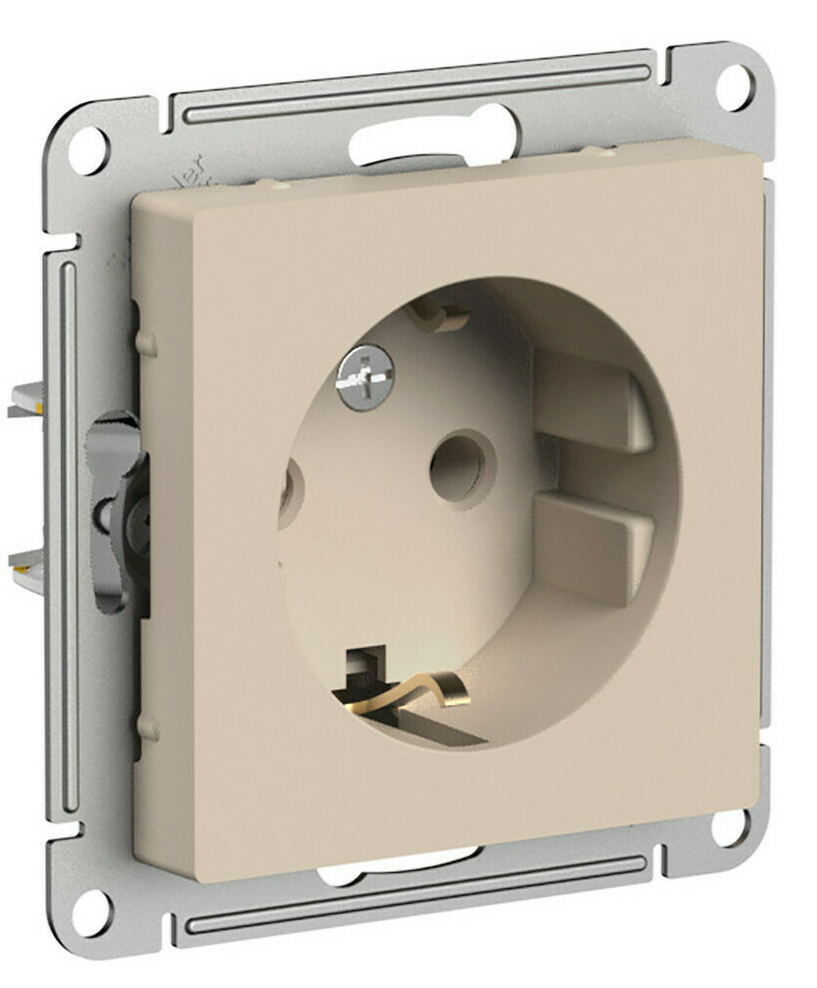 Розетка силовая штепсельная Systeme Electric / Систем Электрик AtlasDesign механизм, 16А 250В IP20 песочный с заземляющими контактами, ATN001243 / электрооборудование