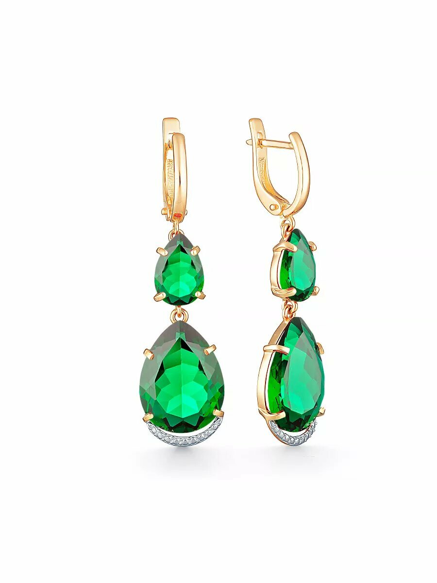 Серьги, красное золото, 585 проба, изумруд, изумруд синтетический, бриллиант