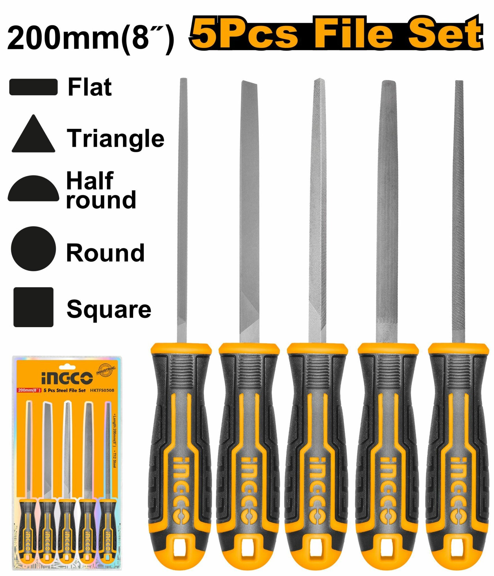 Набор напильников INGCO HKTFS0508 INDUSTRIAL 200 мм 5 шт.