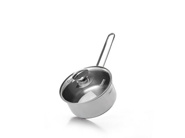5270 FISSMAN Ковш BAMBINO 12x6см / 0,6л с крышкой (нерж. сталь) Ручки-нерж. сталь; Крыщка-стекло; Индукция