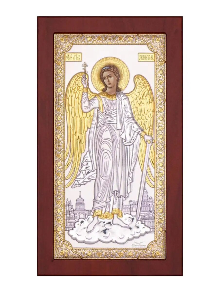 Икона серебряная, греческая Ангел Хранитель, 160х283 мм.