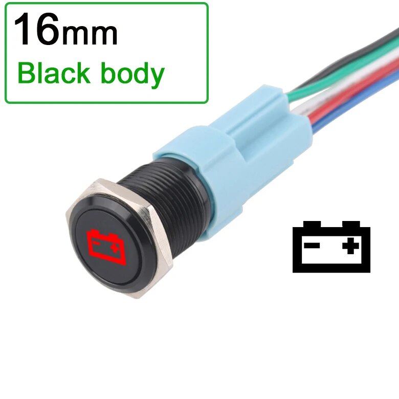 Антивандальная металлическая кнопка DIANQI 16/19 мм 1NO 1NC Latching locking, 16mm-Red LED-Bl