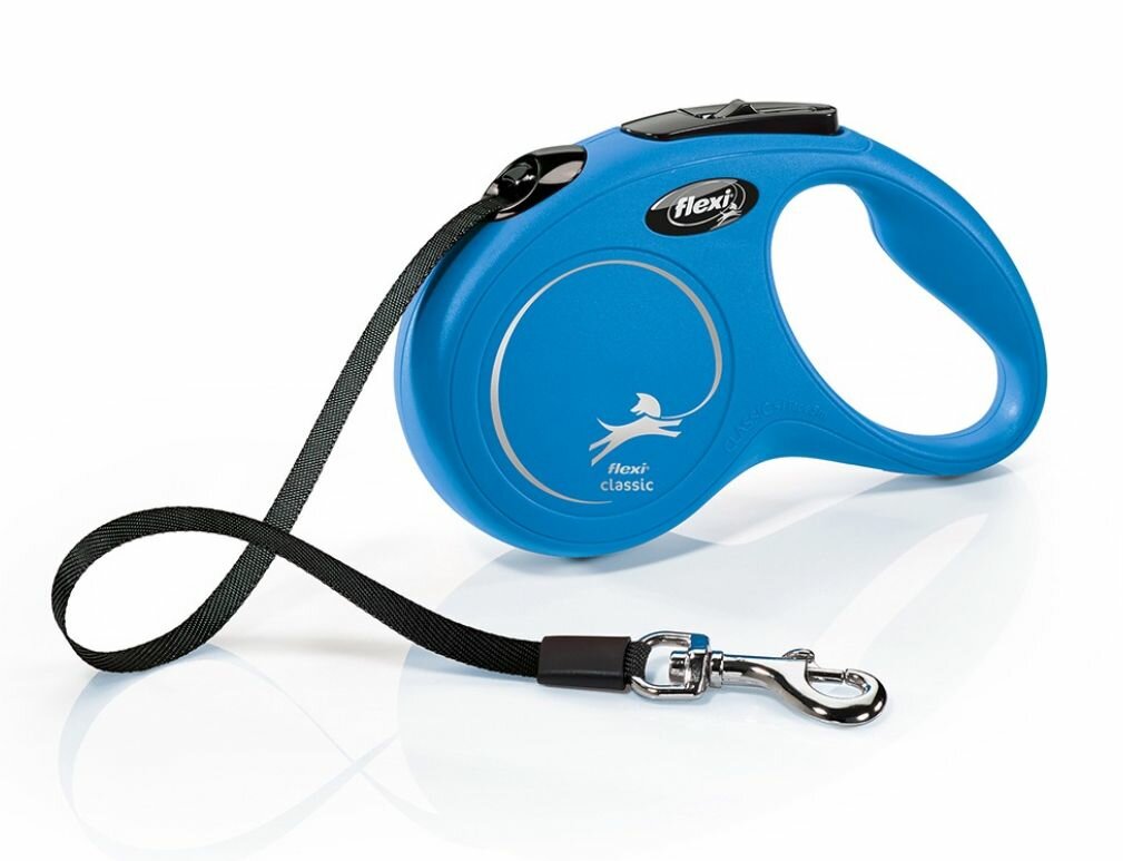 Поводок - рулетка Flexi Classic для собак мелких и средних пород до 15 кг, размер S, лента 5 м, цвет синий