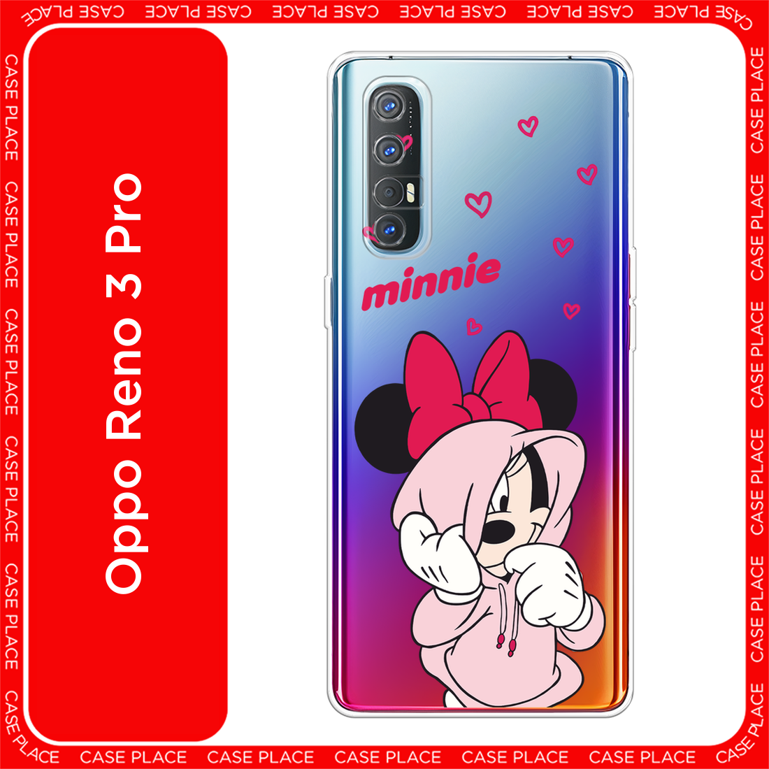Чехол на Oppo Reno 3 Pro / Оппо Рено 3 Про с принтом Минни в худи, прозрачный