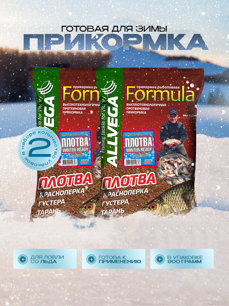 Прикормка для зимней рыбалки готовая ALLVEGA Formula Winter Ready плотва 2 штуки по 0.9кг