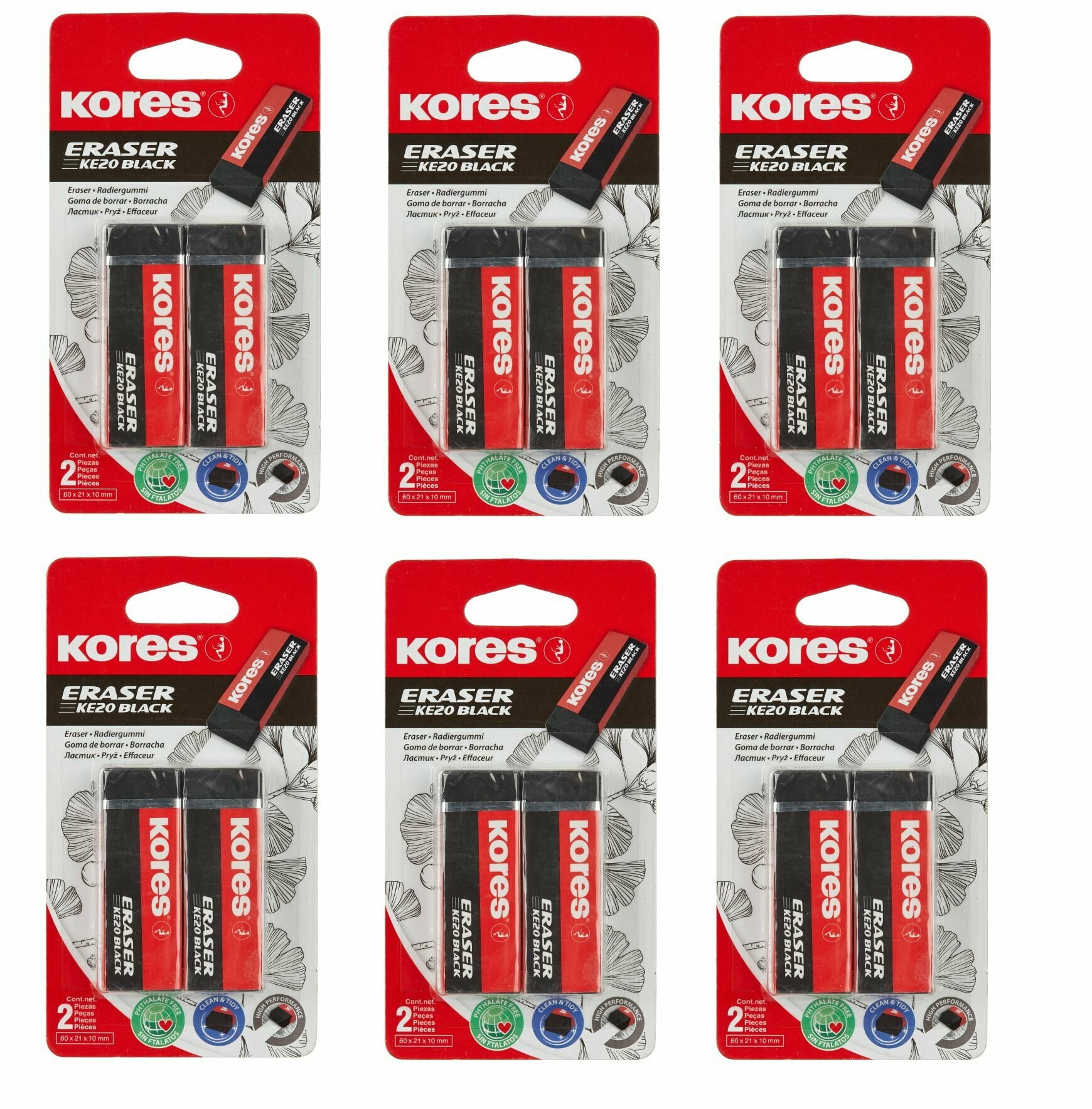 Kores Ластик, набор 2 шт, черные, 6 уп.