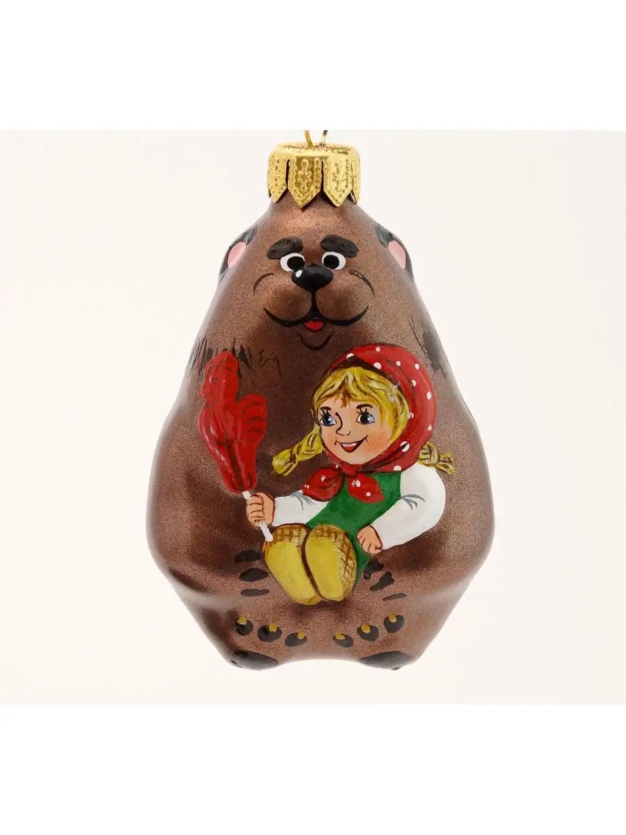 Маша и медведь Игрушка елочная с ручной росписью