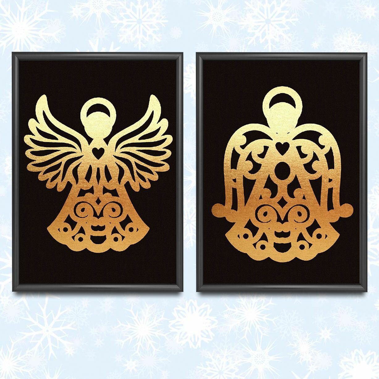 Набор постеров с ангелами на стену / Плакат рождественский ангел. Новогоднее украшение. Рождество