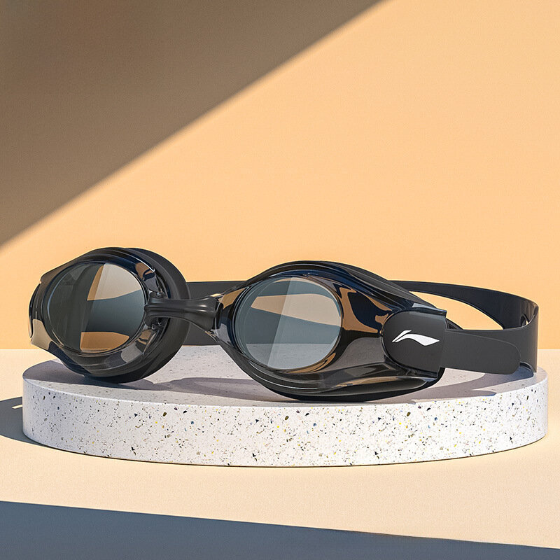 Очки для плавания Li Ning HD, водонепроницаемые, противотуманные, для близоруких, черные