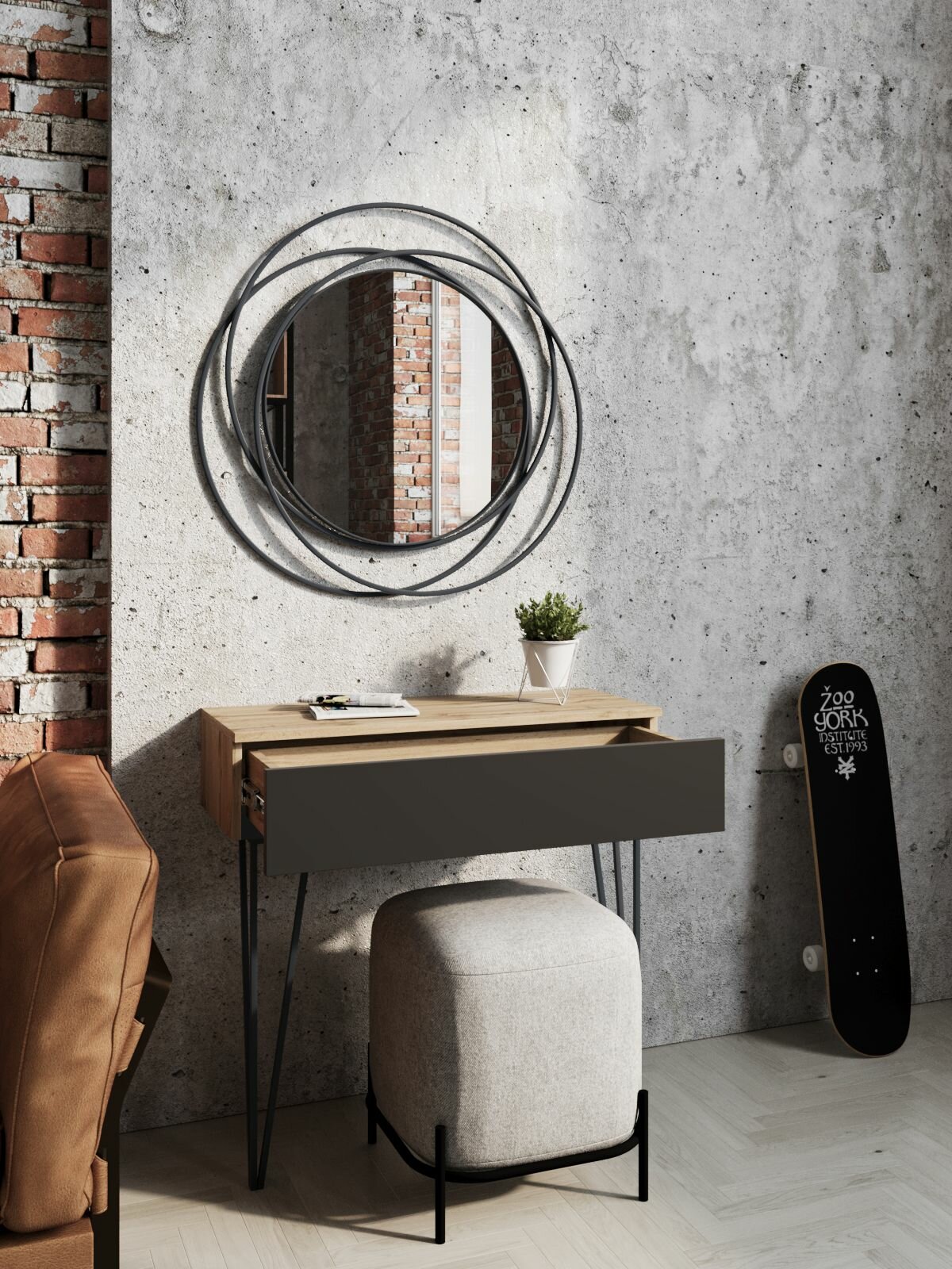 Туалетный столик SAMADA с ящиком, 75х30х17см, дуб вотан/графит