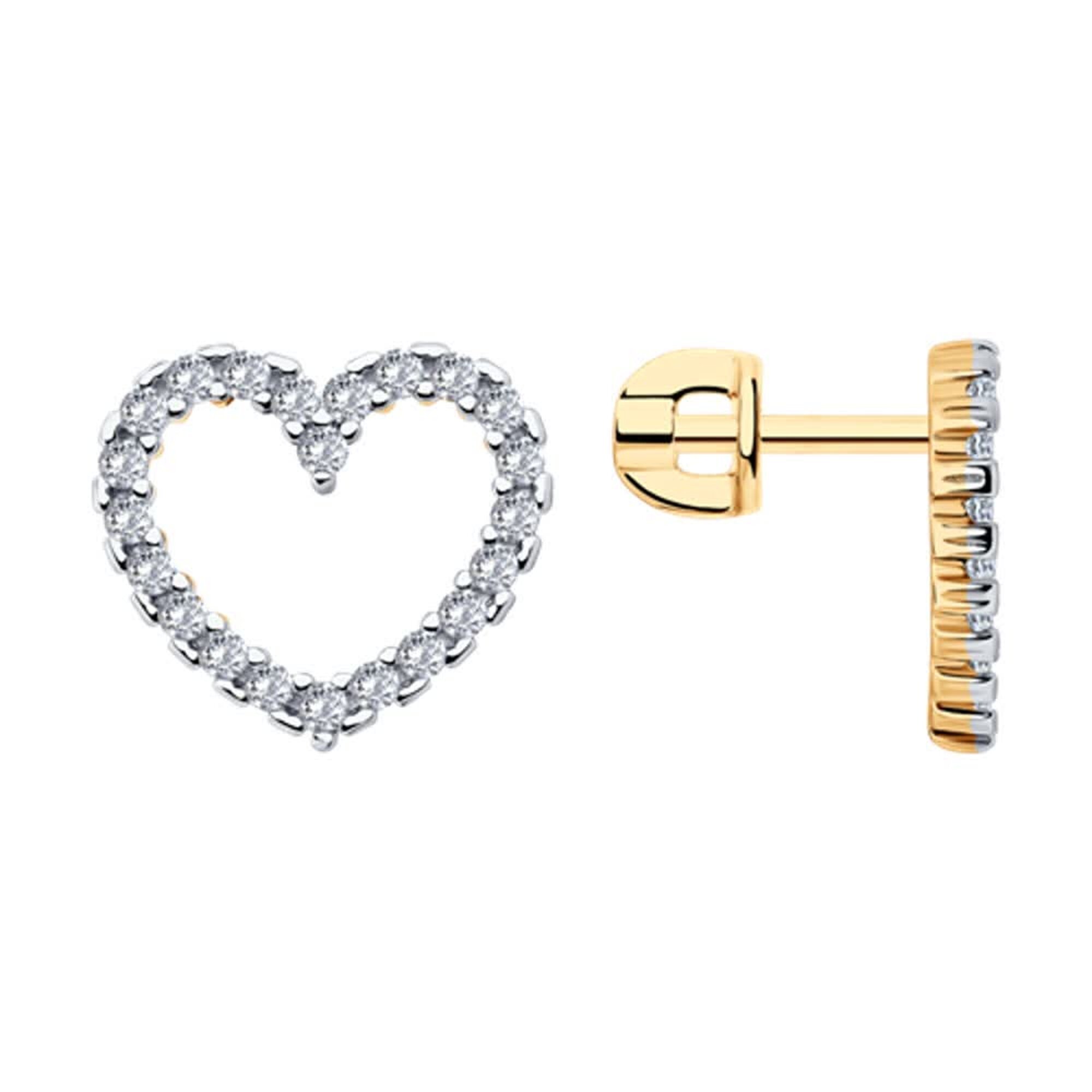 Серьги пусеты, серебро, 925 проба, золочение, фианит