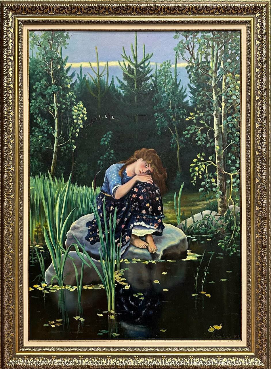 Копия картины 1954 г. Васнецова В. М. "Аленушка". Холст/Масло, 2025. Размер 95х65 см. Автор Юрий Акулинин