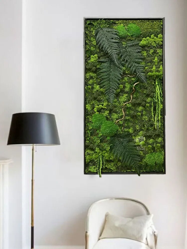 Панно в раме "Jungle Dark". в подарочной упаковке, Графит,117*60 см. Дом Мха - MossArt.
