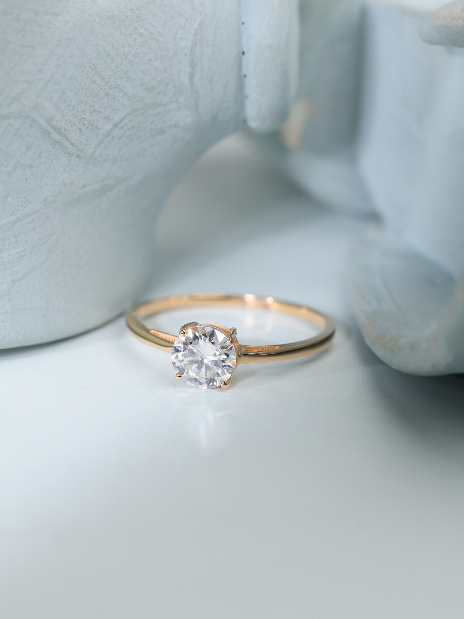 Кольцо, желтое золото, 750 проба, муассанит