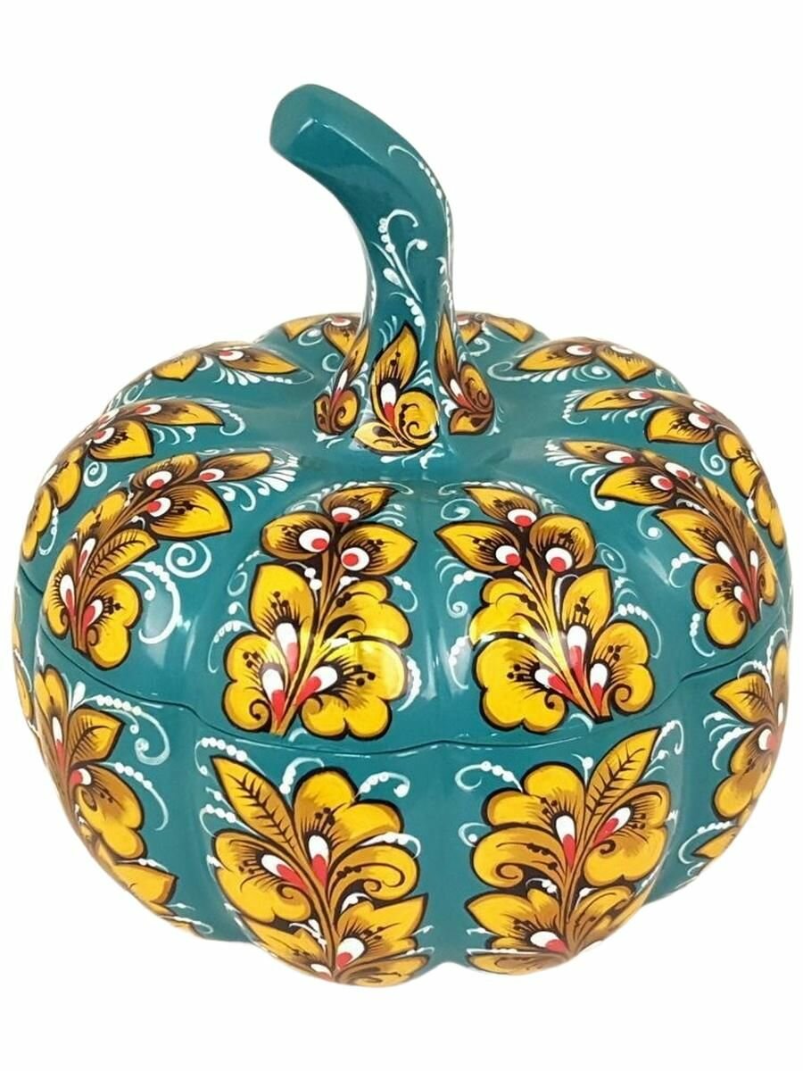 Шкатулка "Тыква" (Бирюза), Хохломская роспись (Хохлома), ручная авторская работа