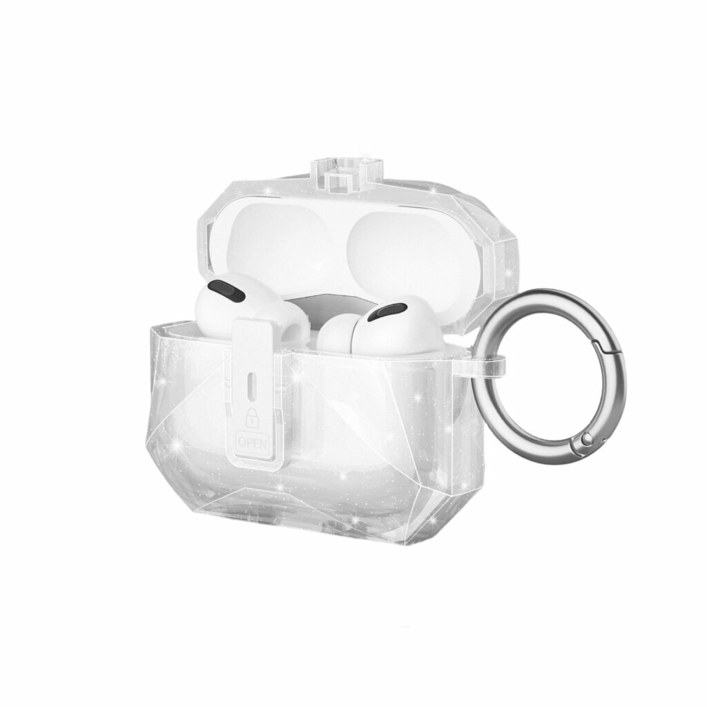 Чехол для наушников AirPods Pro 3 с автоматической выдвижной крышкой — прозрачный с блестками.