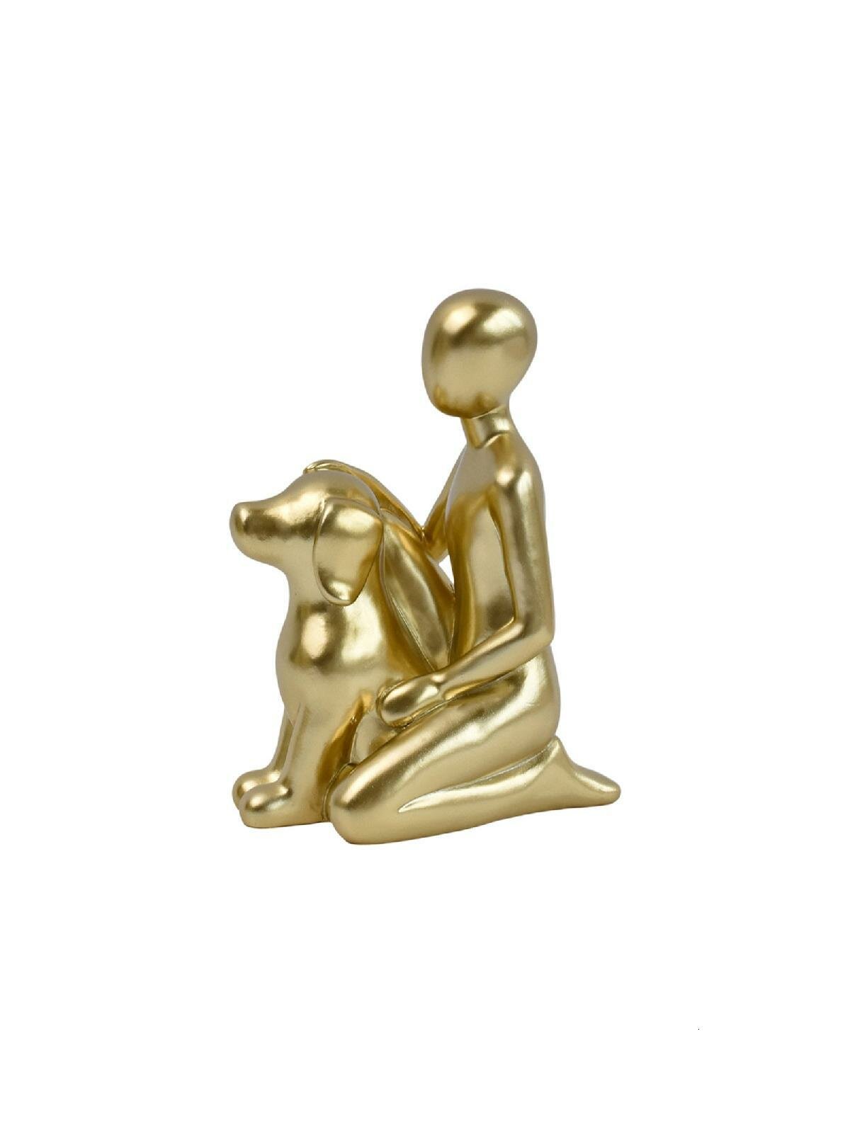 Абстрактная фигурка человека и собаки, орнамент из смолы, скульптура для настольных книжных полок, декора гостиной, подарок владельцам собак