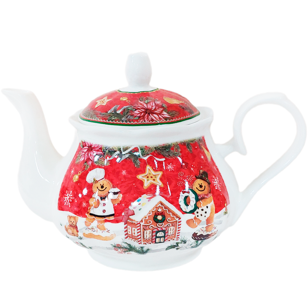 Фарфоровый заварочный чайник "Пряничный домик", в подарочной коробке, 850мл.