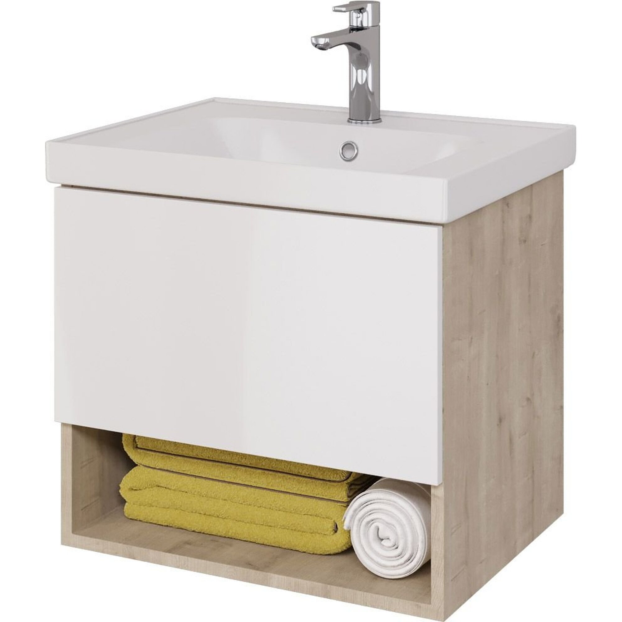 Тумба Dreja (Дрея). eco Perfecto 60 см подвесная 1 ящик дуб эврика/белый глянец (99.0811)