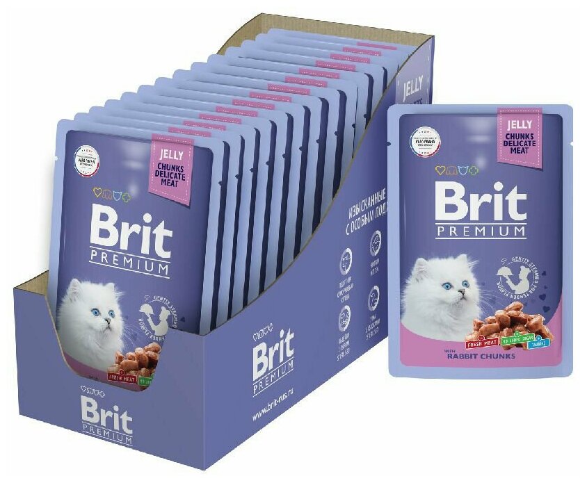 Brit Premium паучи для котят с кроликом кусочки в желе - 85 г х 14 шт