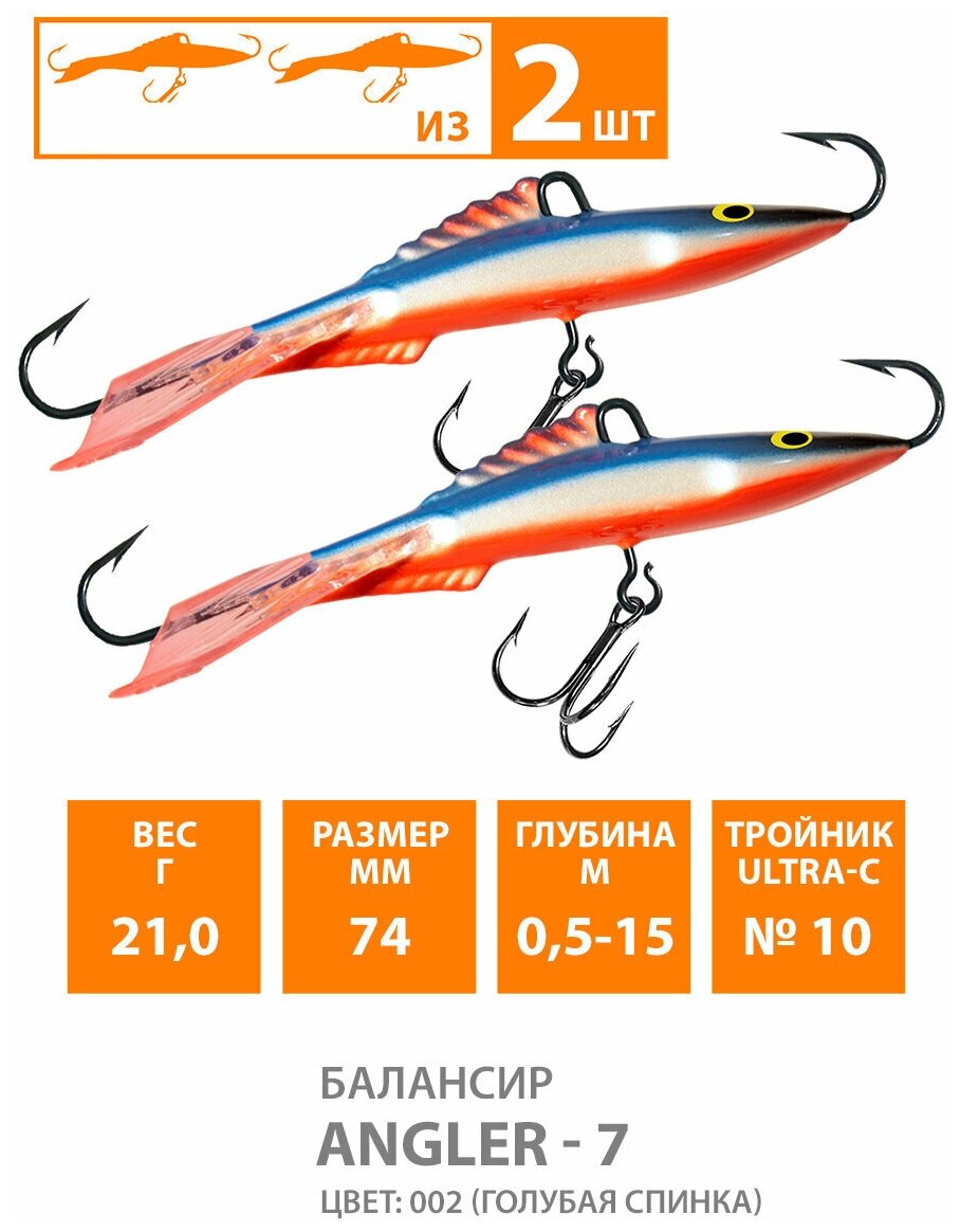 Балансир для зимней рыбалки AQUA Angler 74mm 21g цвет 002 2шт