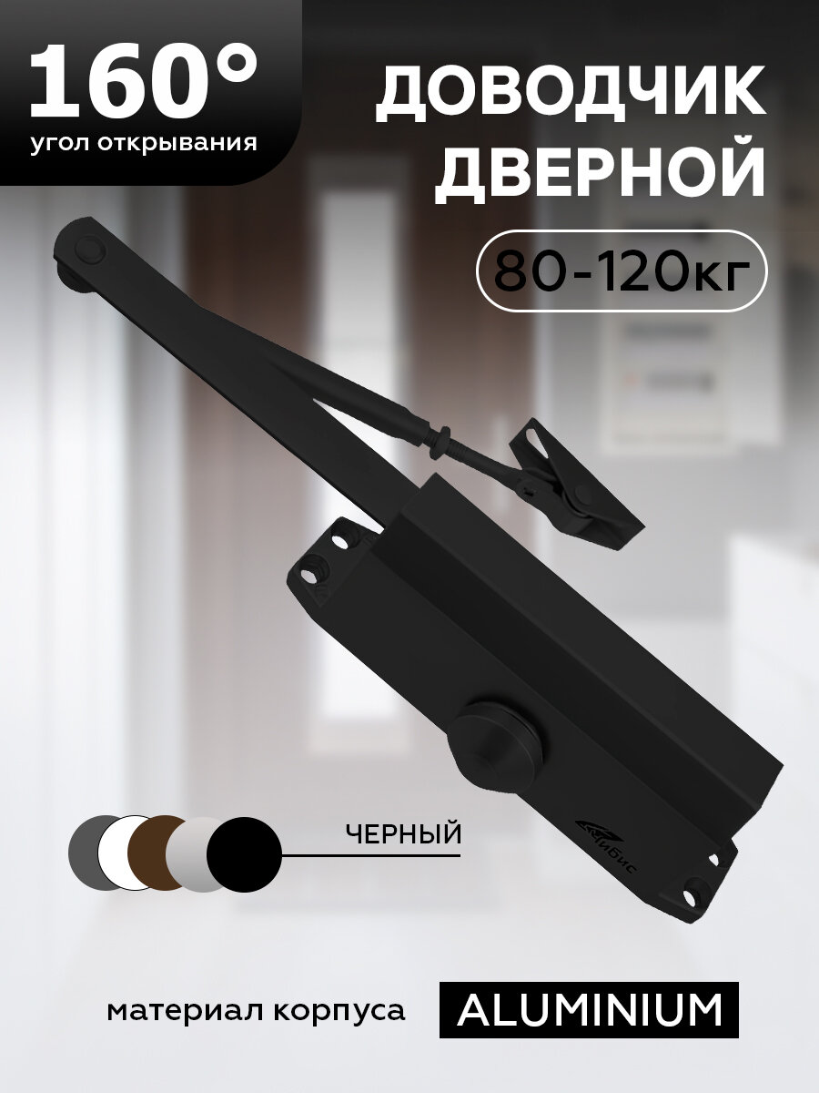 Доводчик дверной уличный морозостойкий `чибис` металлический, 80 - 120 кг, цвет черный