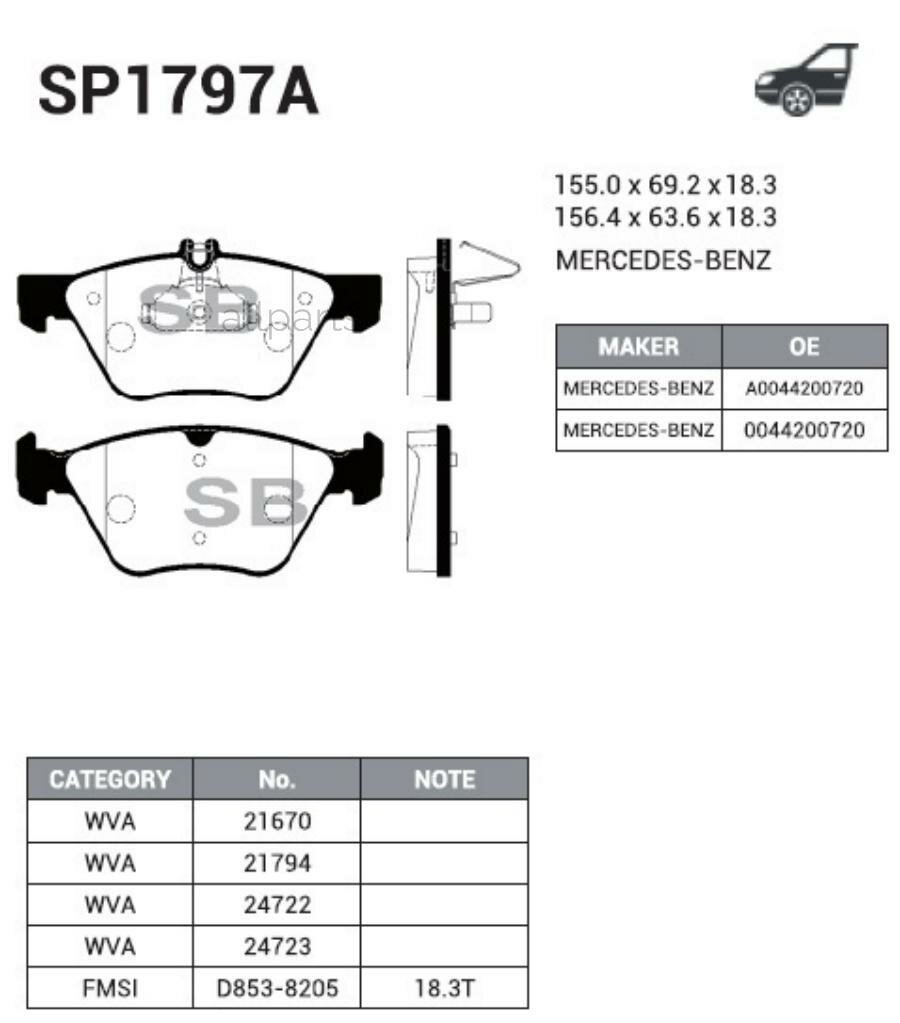 SANGSIN BRAKE SP1797A Колодки тормозные MERCEDES W211 4-matic 03-08 передние