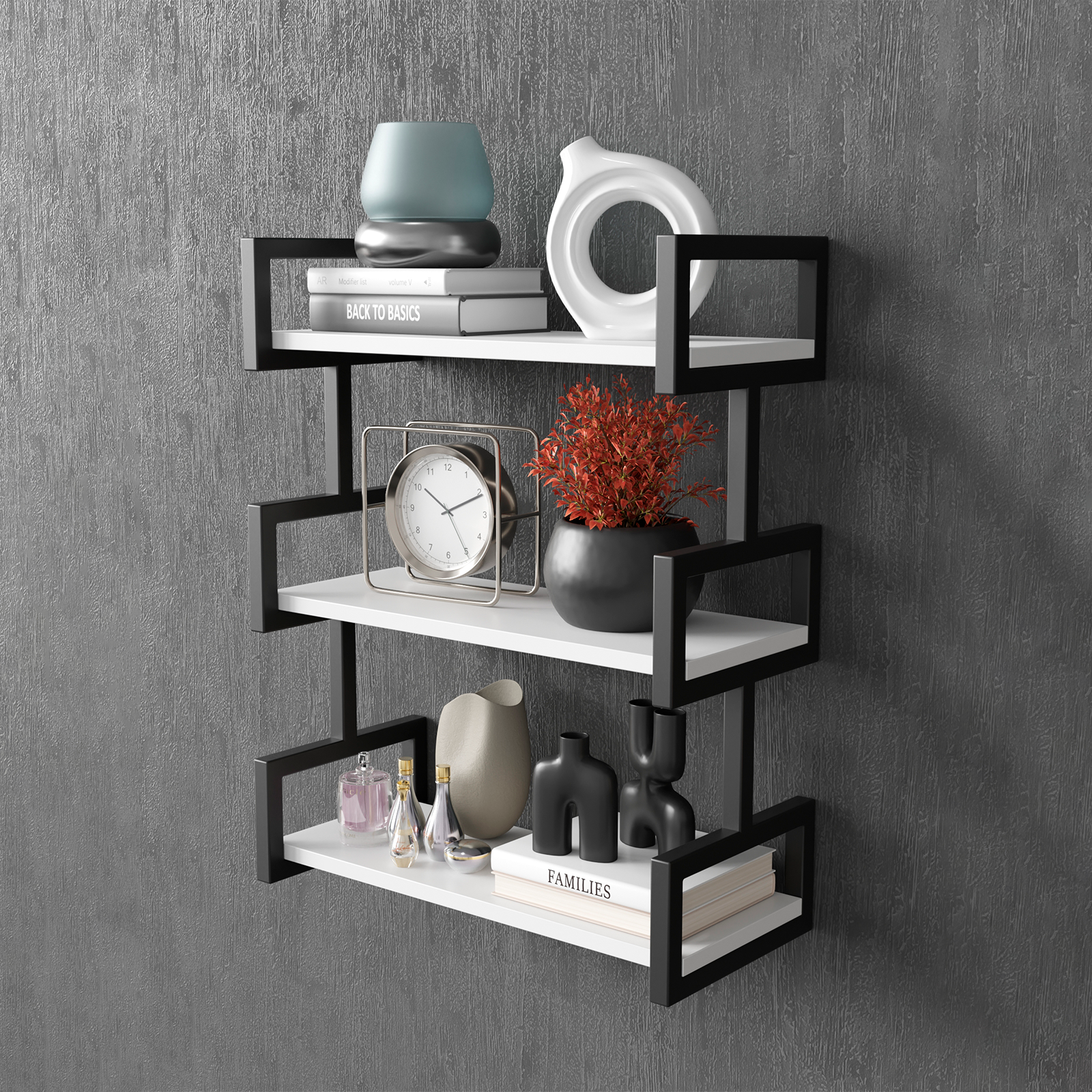 Полка настенная навесная в стиле лофт, DK Loft, 63х50х23, белый/черный