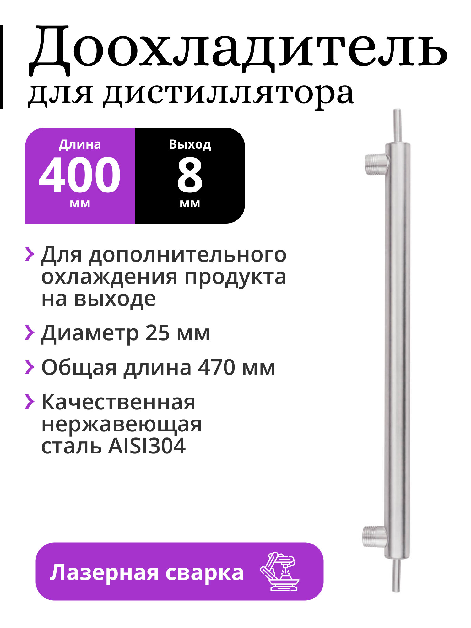 Доохладитель (дополнительный холодильник) Mendeleeff для дистиллятора, 400 мм