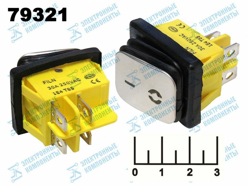 Выключатель 250/30 250V 30A хром LED синий 4 контакта влагозащищенный (Filn)