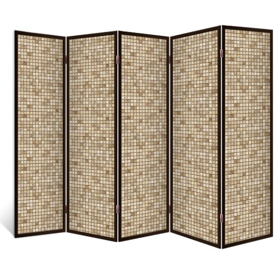 Ширма перегородка Декор Депо для комнаты деревянная "Песочная мозаика" двухсторонняя с картинкой (уют) 5 створок венге 176х230 см 18 кг
