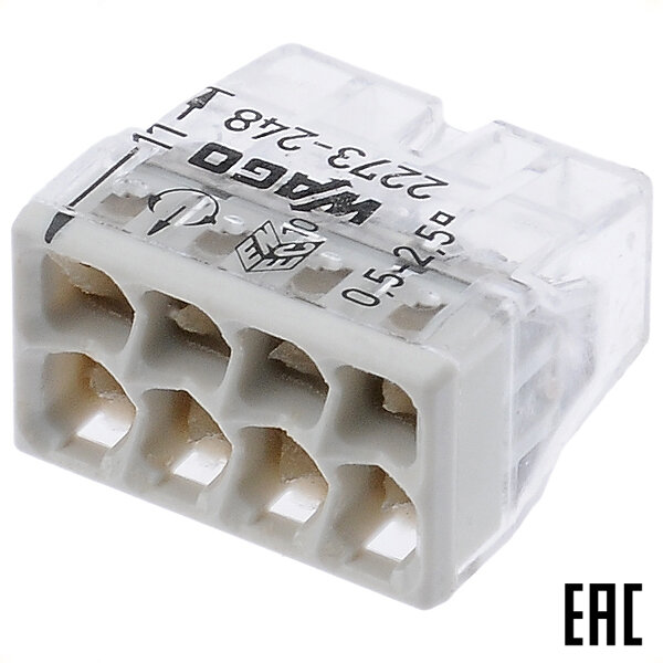 Зажим Wago 2273-248 безвинтовой 8х(0,5-2,5) кв. мм с пастой для меди и алюминия (50 шт. в комплекте)