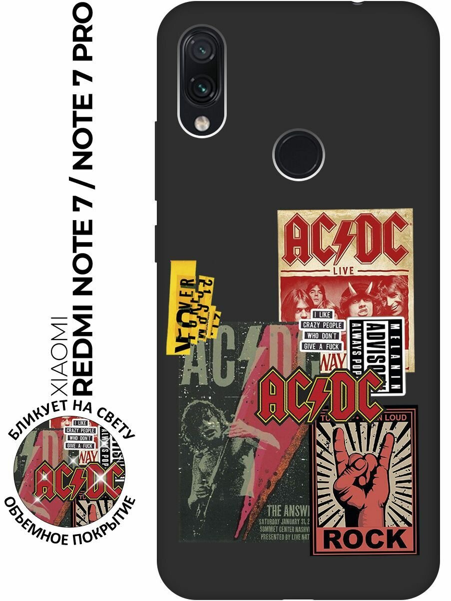 Матовый чехол AC/DC Stickers для Xiaomi Redmi Note 7 / Note 7 Pro / Сяоми Редми Ноут 7 / Ноут 7 Про с 3D эффектом черный