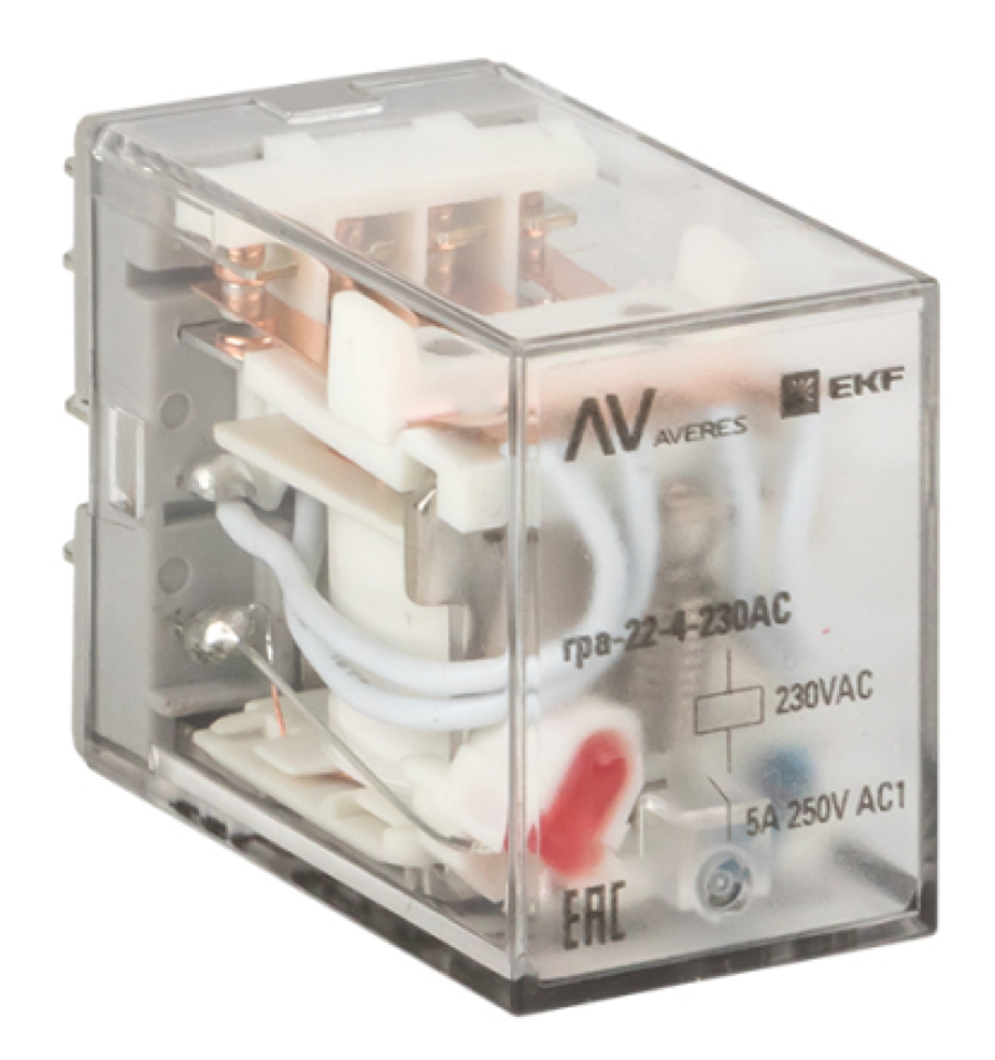 Реле промежуточное EKF / ЕКФ Averes RPA 22/4, 20.3x28x35мм, 5А 230В АС, rpa-22-4-230AC / электрика
