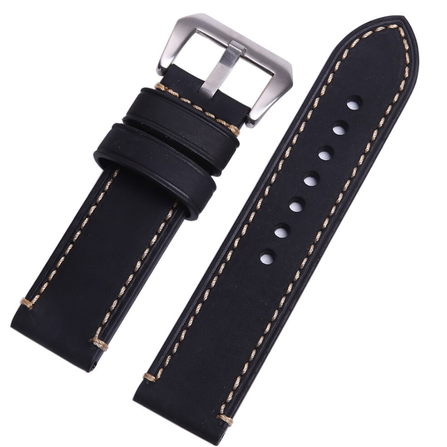 Cменный кожаный ремешок MyPads для умных смарт-часов Pebble SmartWatch/ Time Steel из качественной импортной кожи черный