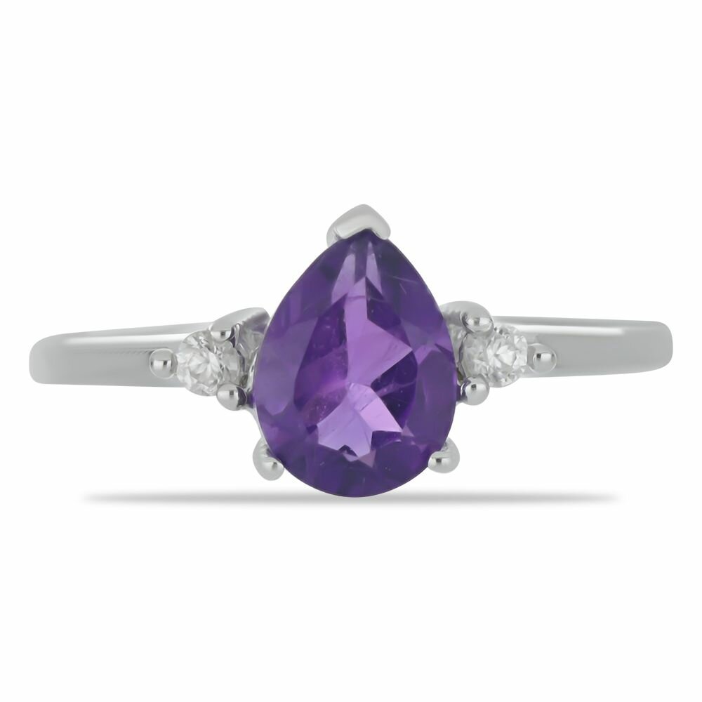Кольцо, серебро, 925 проба, родирование, циркон, аметист